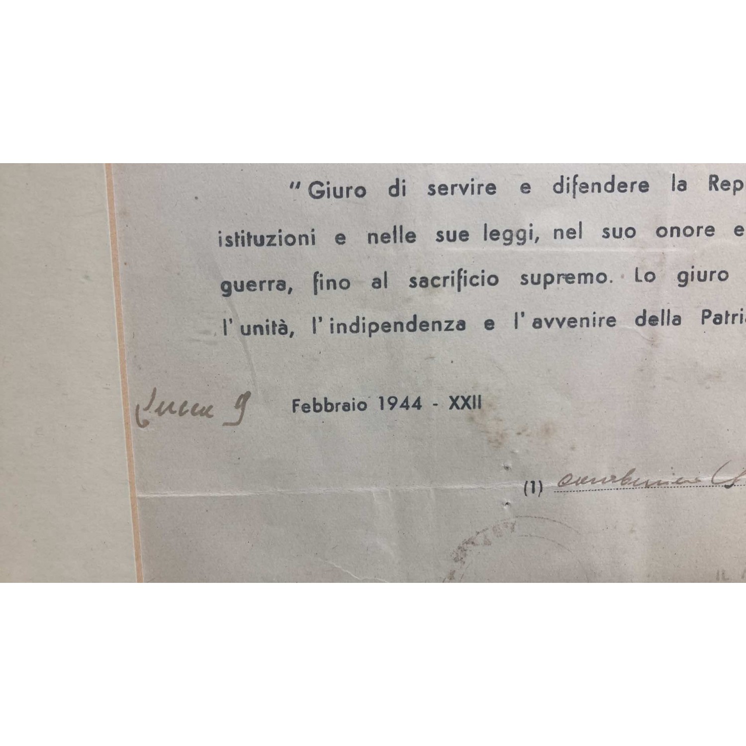 Original oath in the Italian Social Republic National Republican Guard