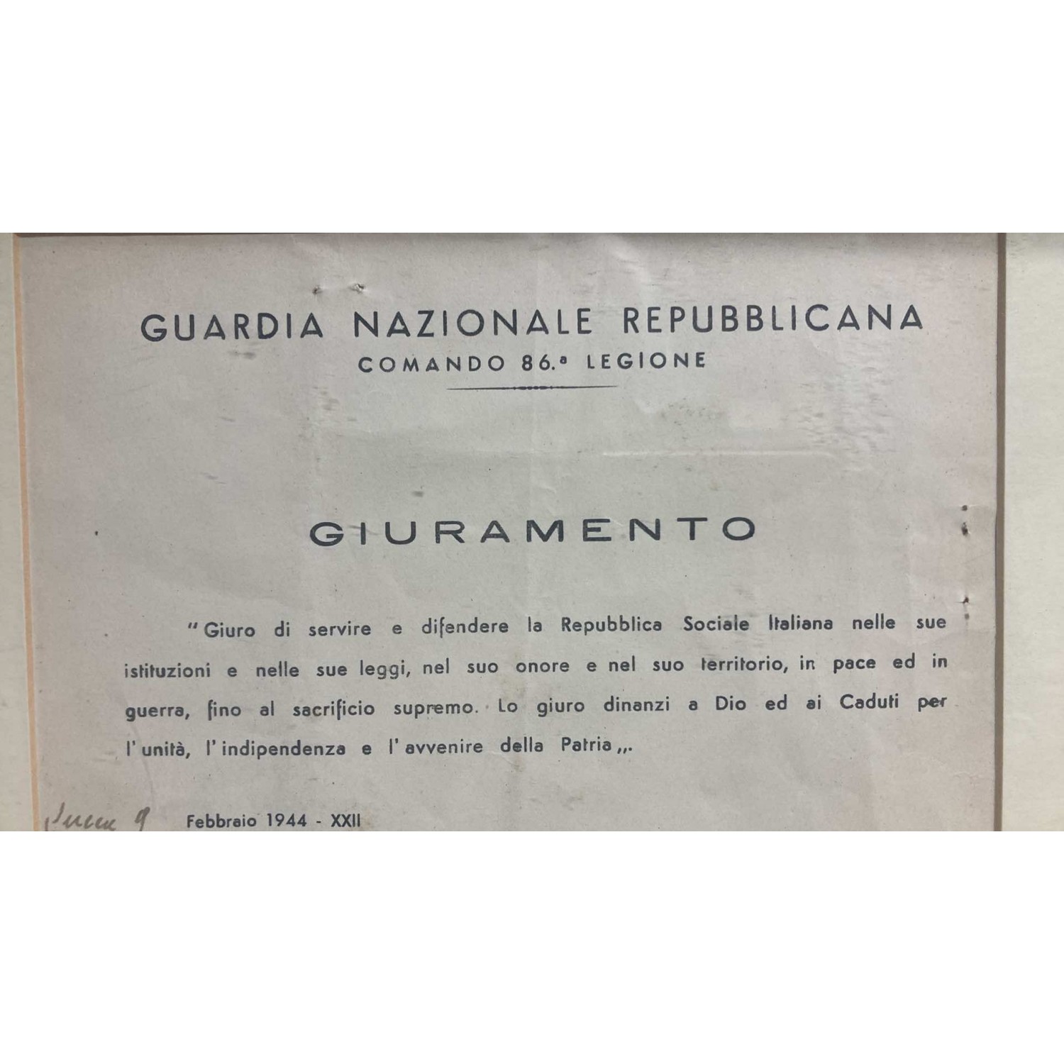 Original oath in the Italian Social Republic National Republican Guard